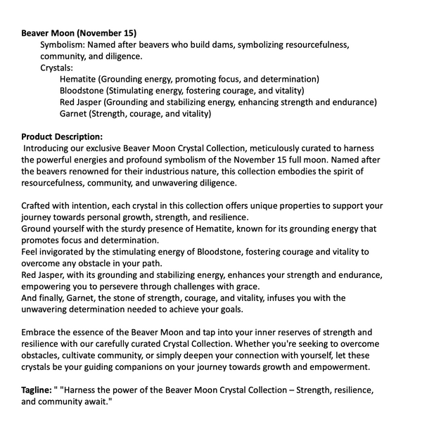 NOVEMBER FULL MOON - BEAVER MOON Rox Box - crystal set - Crystal Grids